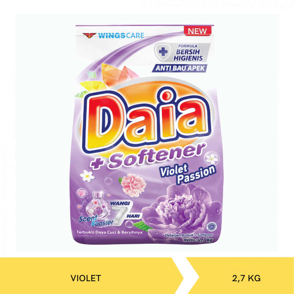 Mega Swalayan - DAIA DET+SOFTENER VIOLET 2.7KG X 4