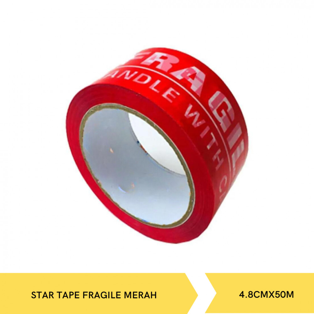 Mega Swalayan - STAR TAPE FRAGILE MERAH 4.8CMX50M