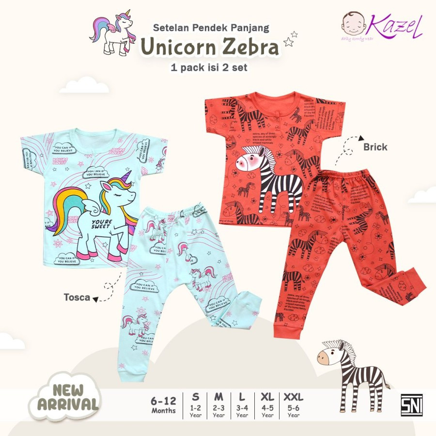 Tododo - KAZEL SETELAN PENDEK PANJANG 2PCS L UNICORN ZEBRA