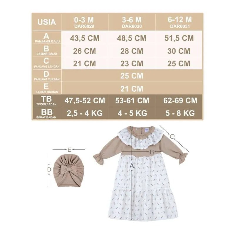 Tododo - DIALOGUE ZAHWA GAMIS SET TURBAN BAYI 3-6MM DAR6030 ABU-ABU